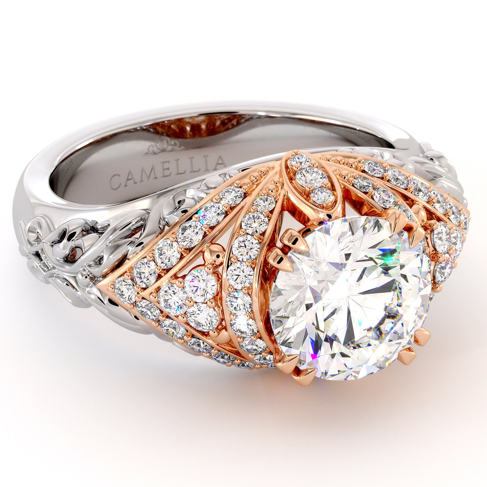 Unique Two Tone Engagement Ring With 2 Ct. Moissanite Regal - Etsy