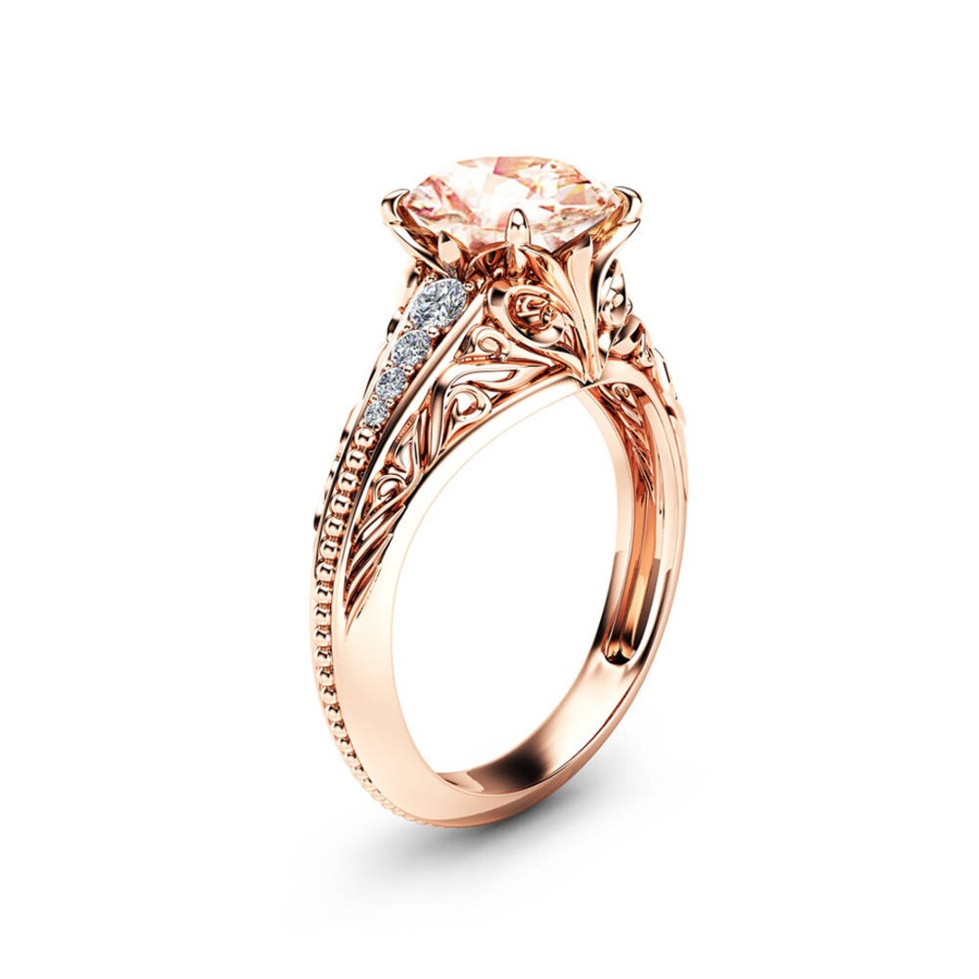 Unique Morganite Engagement Ring Unique 14K Rose Gold Ring - Etsy