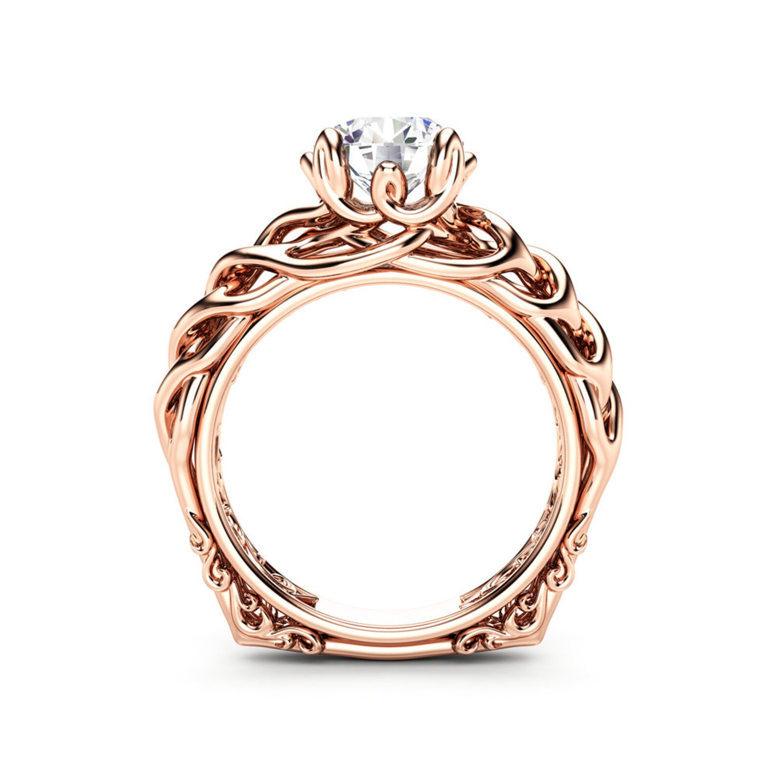 Unique Solitaire Diamond Engagement Ring Nature Inspired 14K | Etsy