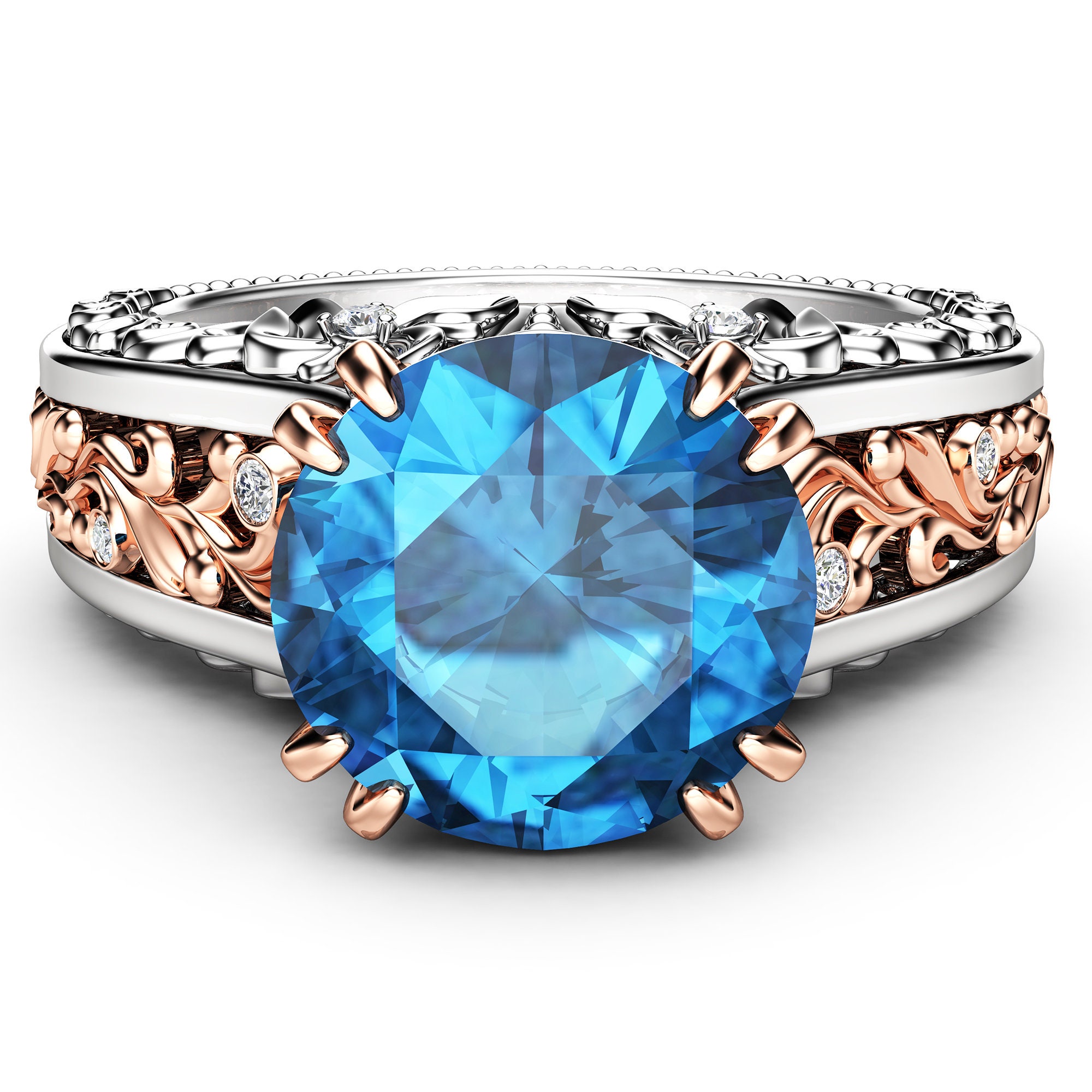 Filigree Blue Diamond Engagement Ring Vintage Inspired Ring | Etsy