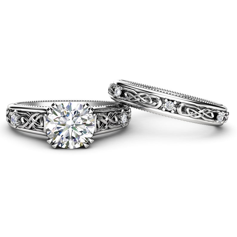 White Gold Moissanite Engagement Ring Set-engagement - Etsy