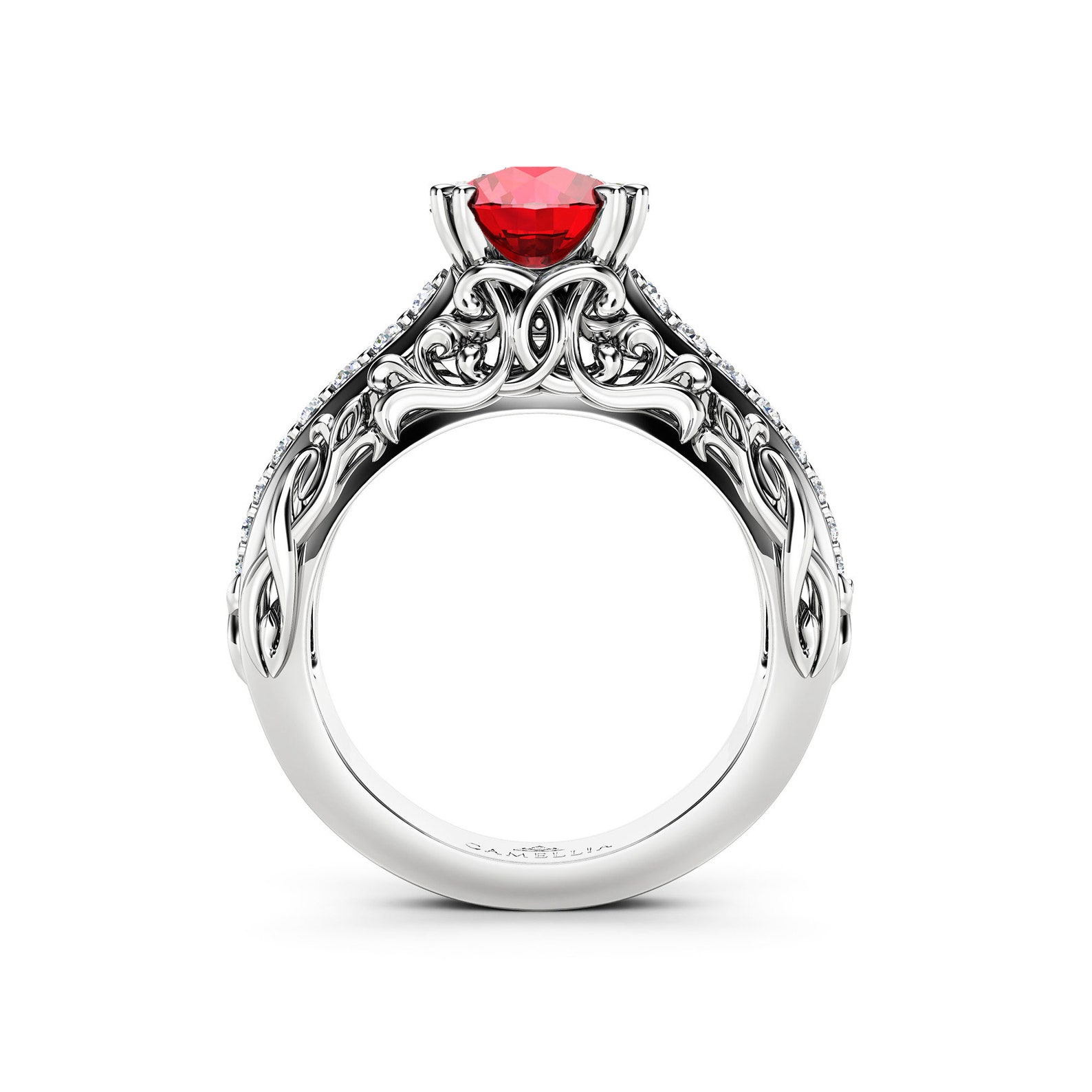 Natural Ruby Engagement Ring and Wedding Band 14K White Gold. | Etsy