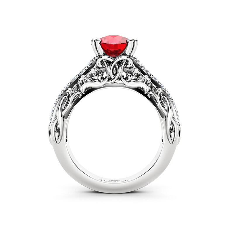 Natural Ruby Engagement Ring and Wedding Band 14K White Gold. - Etsy