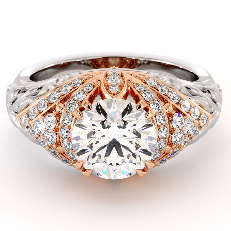 Unique Two Tone Engagement Ring With 2 Ct. Moissanite Regal - Etsy