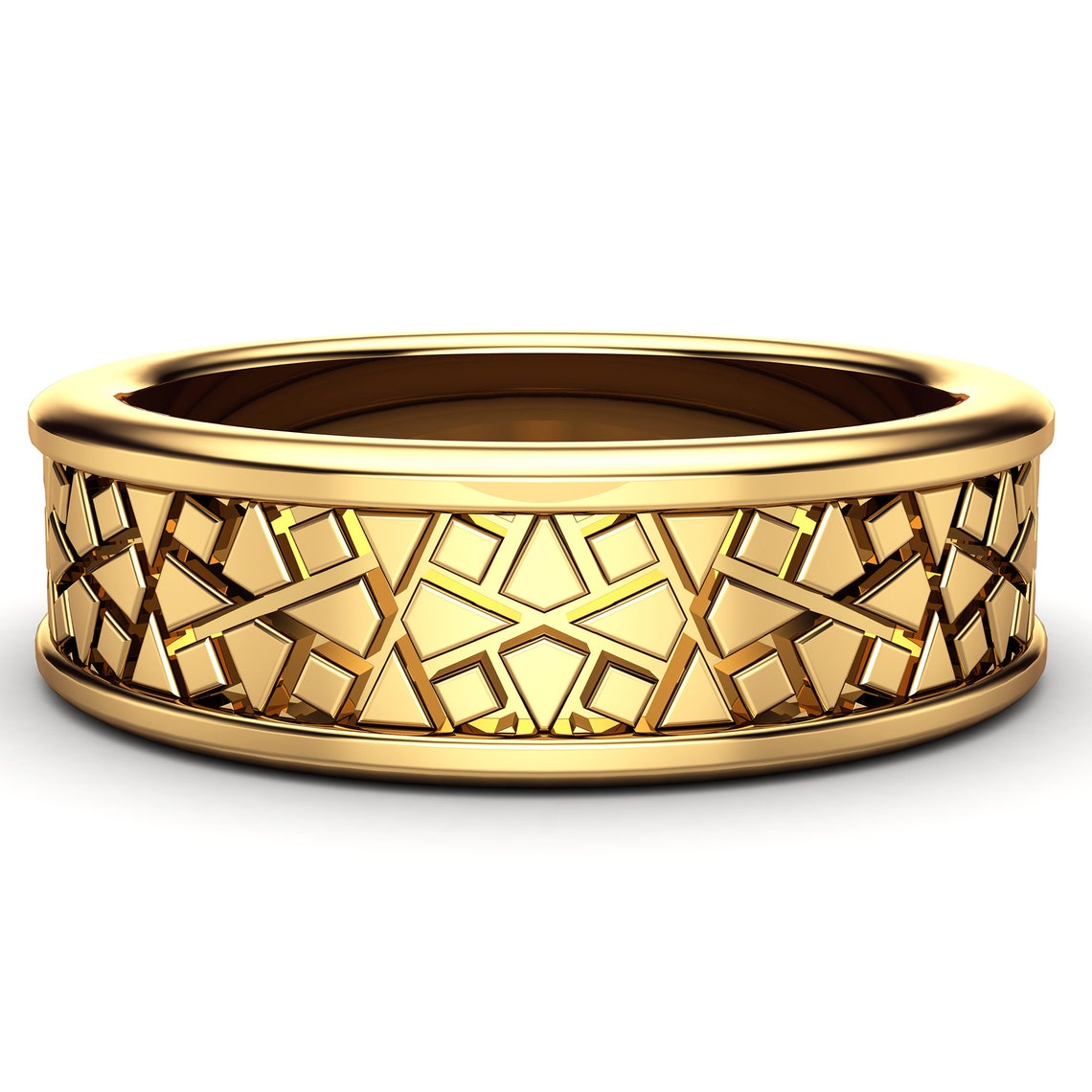 14K Yellow Pattern Gold Ring Unique Womens Wedding Band - Etsy