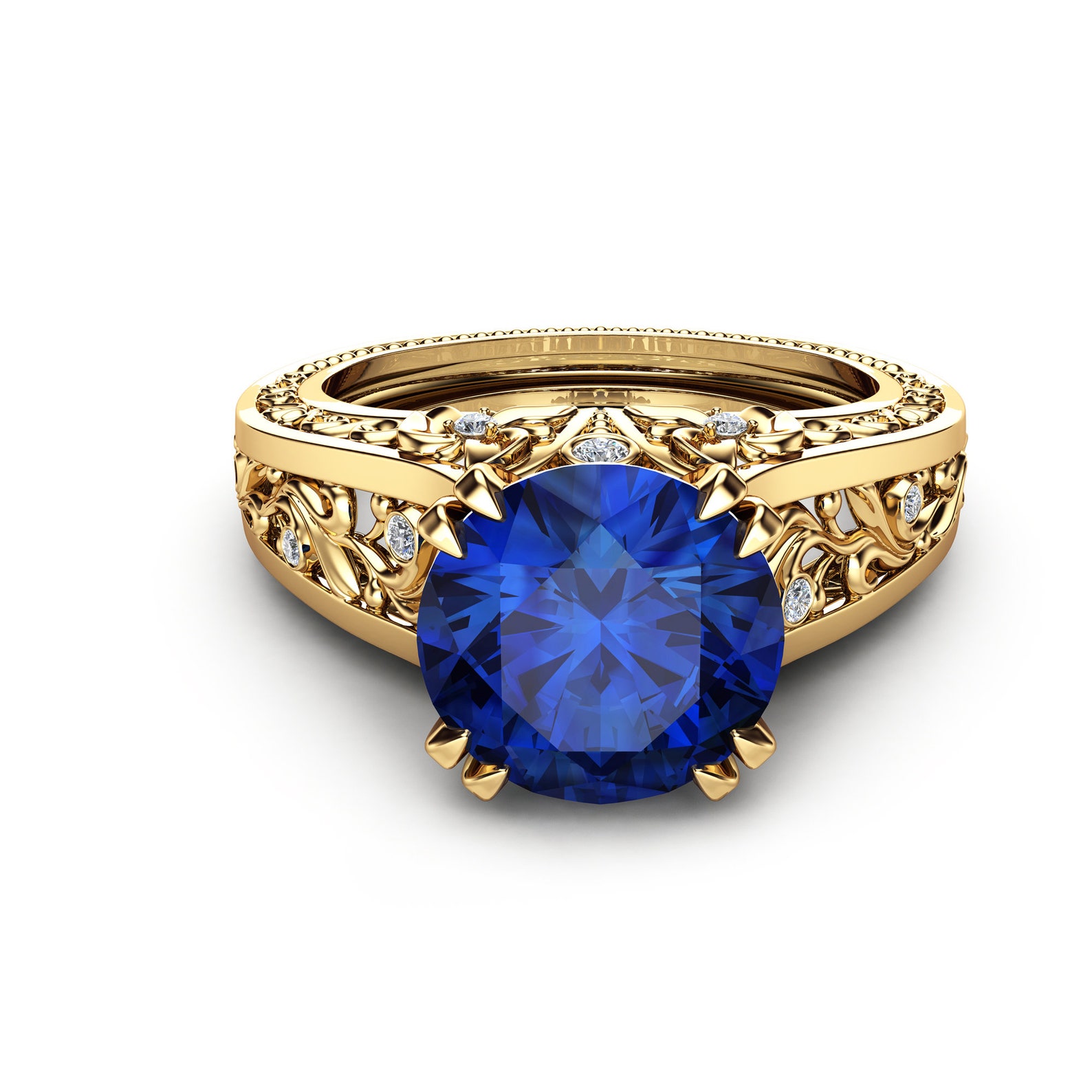 2 Carat Blue Sapphire Engagement Ring Unique Filigree 18K - Etsy