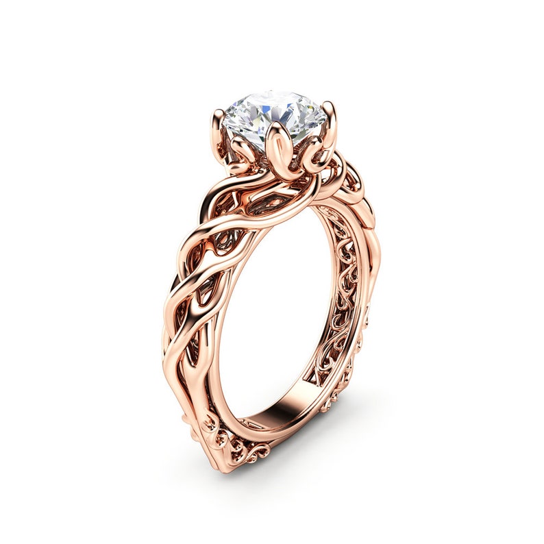 Unique Solitaire Diamond Engagement Ring Nature Inspired 14K - Etsy