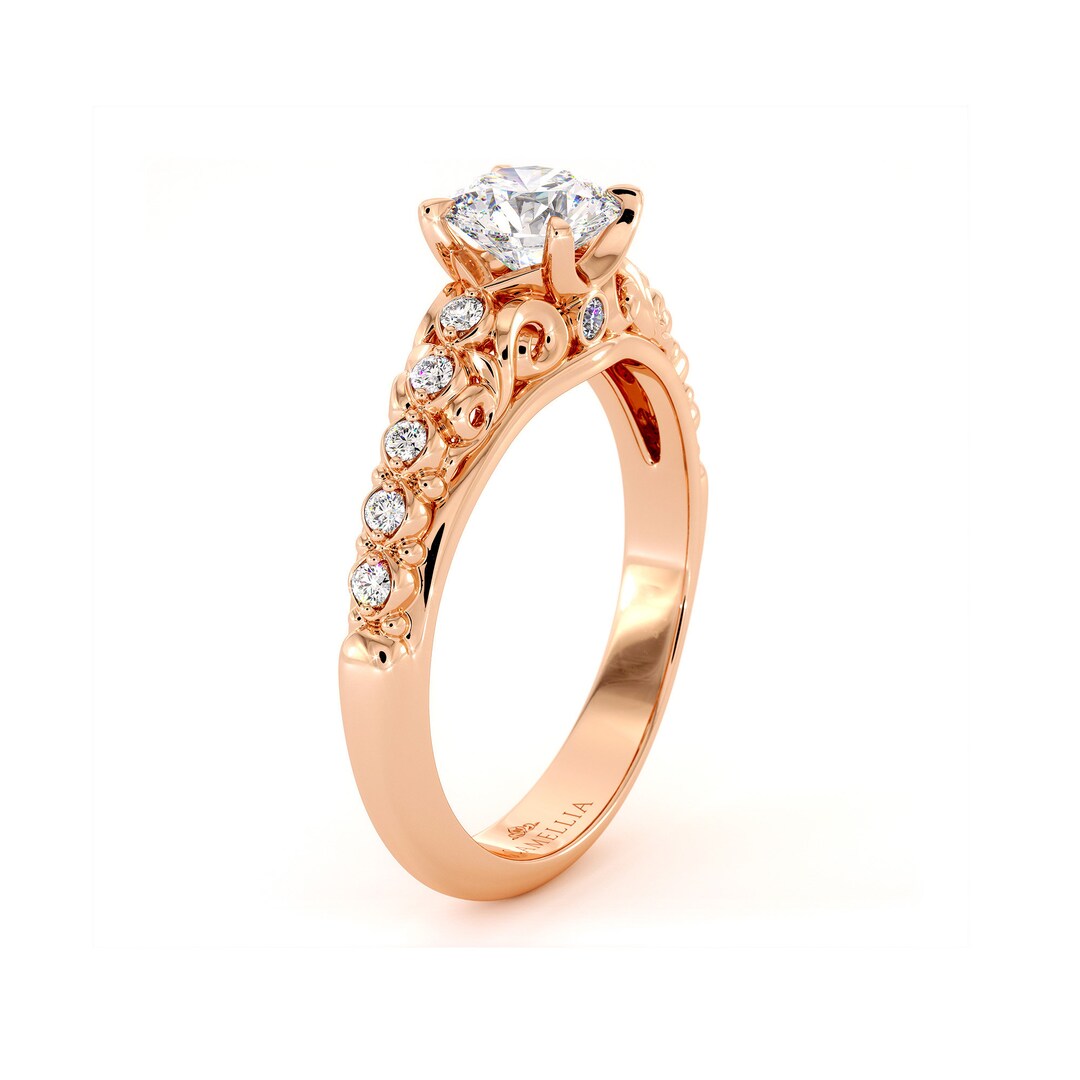 Rose Gold Unique Filigree Design Ring 6mm Moissanite Engagement Ring - Etsy