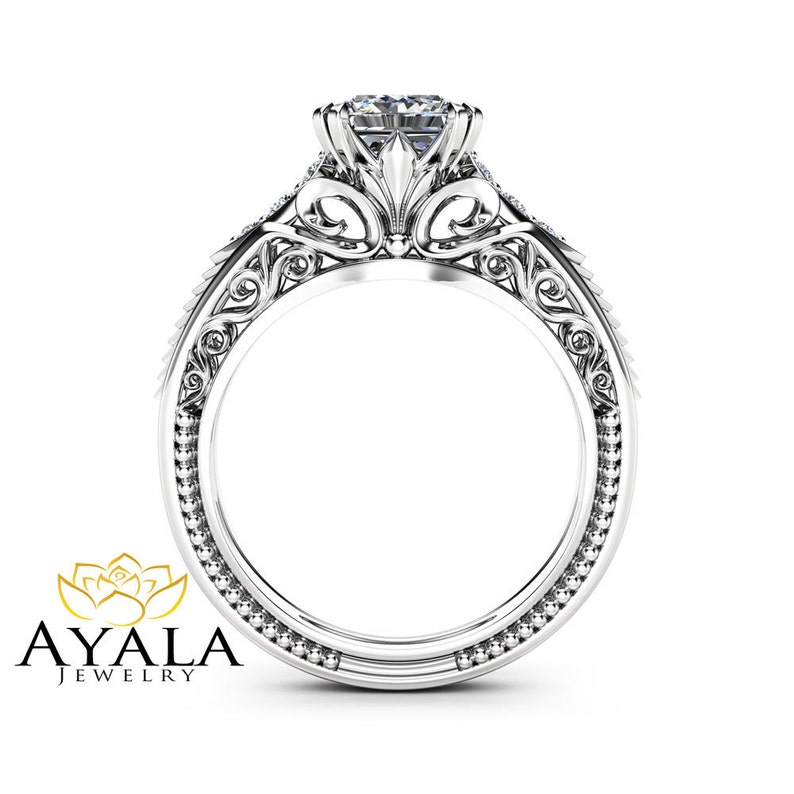 Classic Victorian Princess Lab Diamond Engagement Ring 14K Gold - Etsy