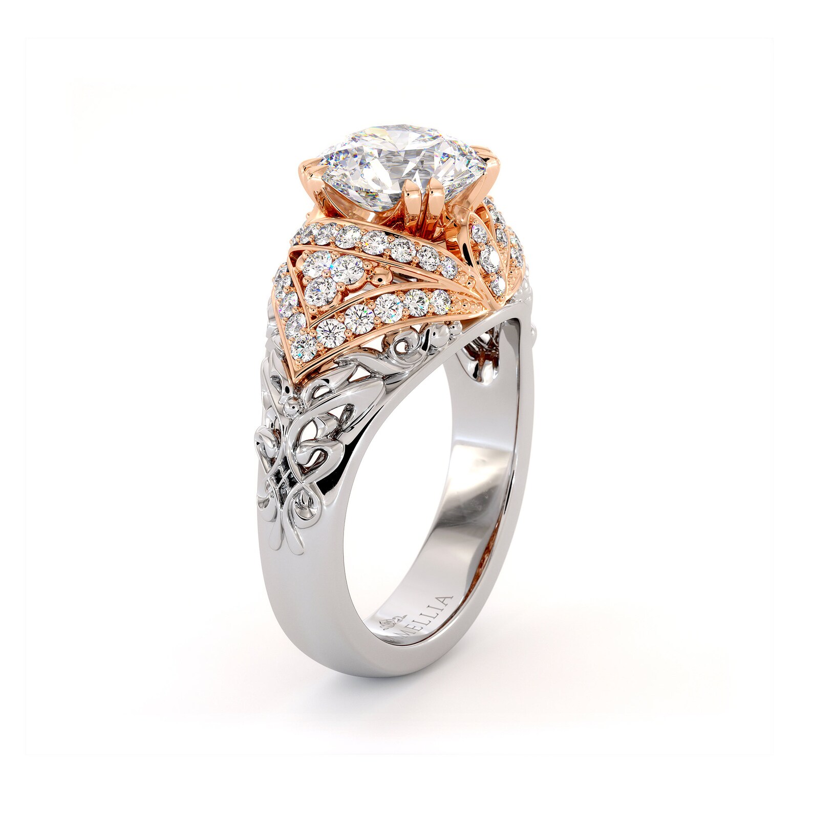 Unique Two Tone Engagement Ring With 2 Ct. Moissanite Regal - Etsy