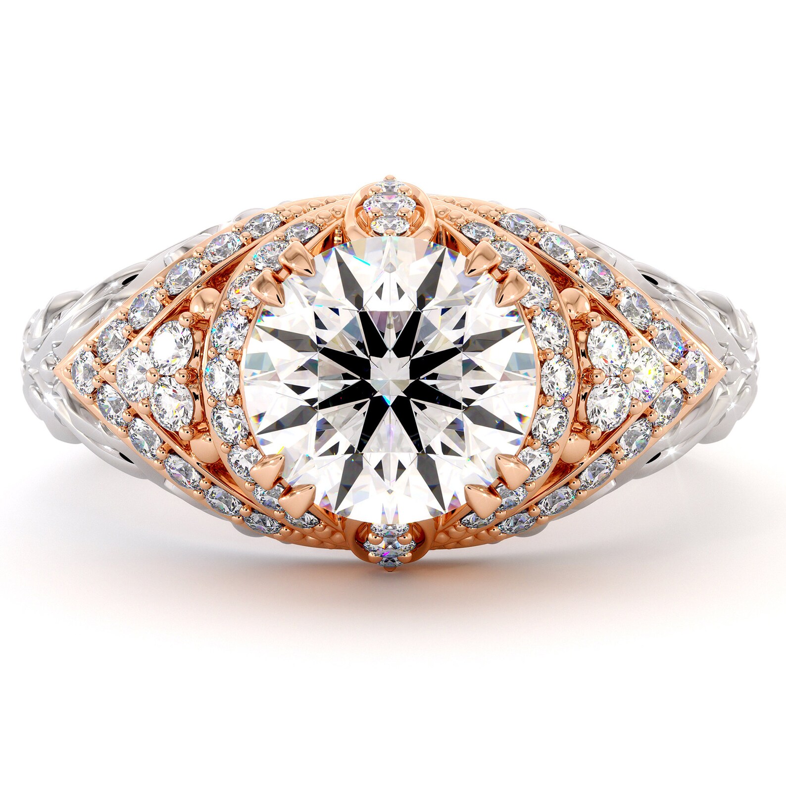 Unique Two Tone Engagement Ring With 2 Ct. Moissanite Regal - Etsy