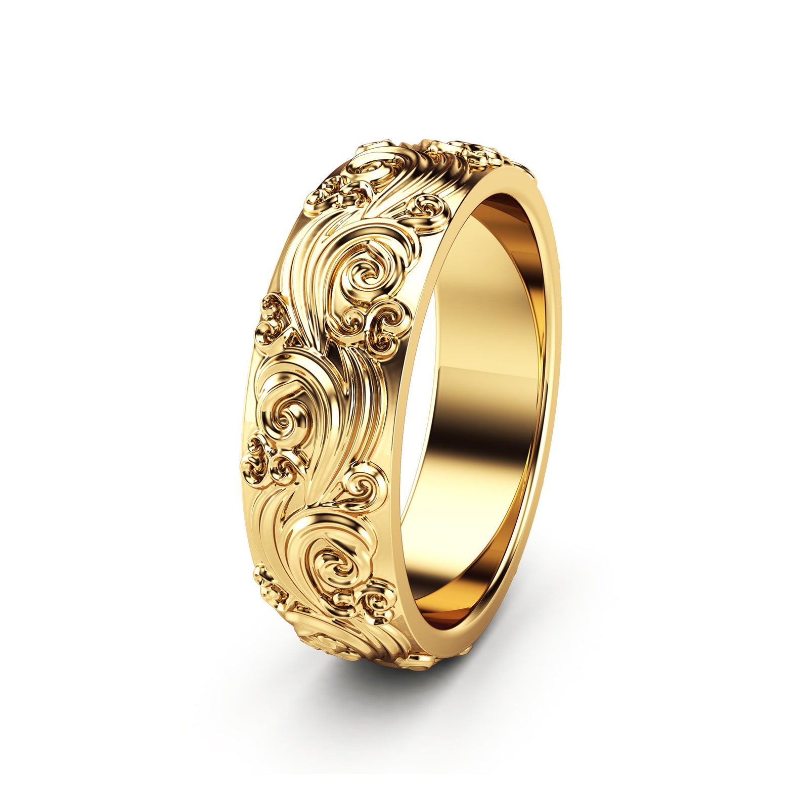 Gold Wedding Band Mens Wedding Band Unique Wedding Ring - Etsy