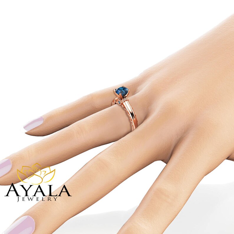 Simple Elegant 1 Ct Blue Diamond Ring 14K Rose Gold Engagement - Etsy