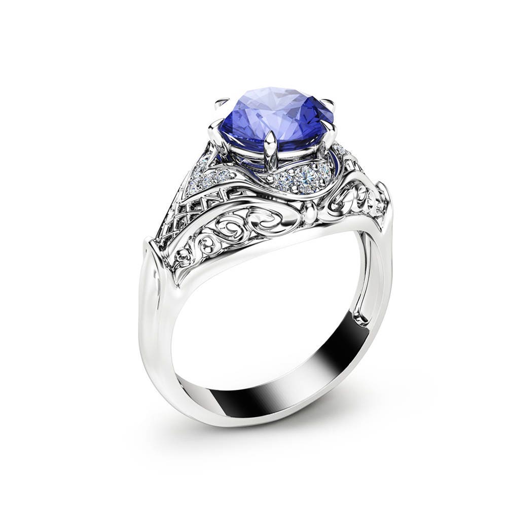 Tanzanite Engagement Ring Tanzanite Halo Ring in 14K White | Etsy