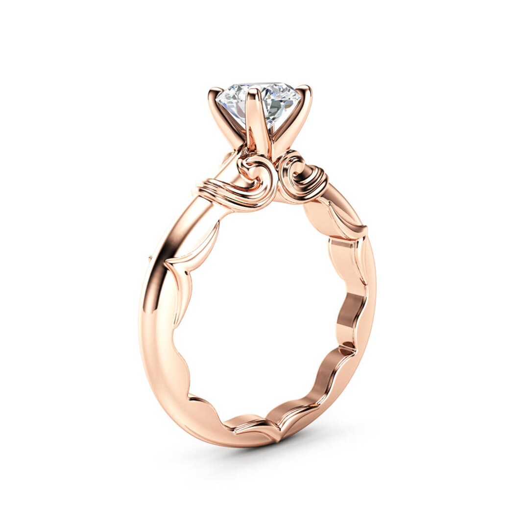 Unique Solitaire Engagement Ring Decorated Design Classic - Etsy