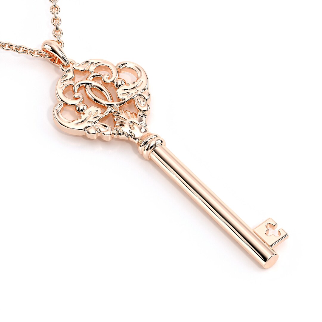 Vintage Fancy Necklace 14K Rose Gold Key Pendant Fine Jewelry for Her ...