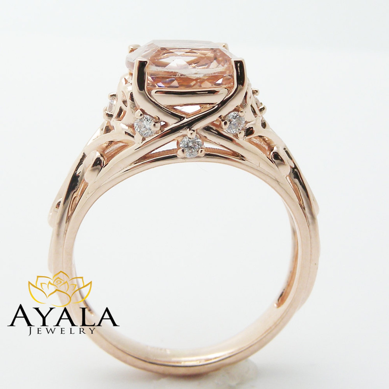 Peach Pink Morganite Engagement Ring 14K Rose Gold Cushion - Etsy