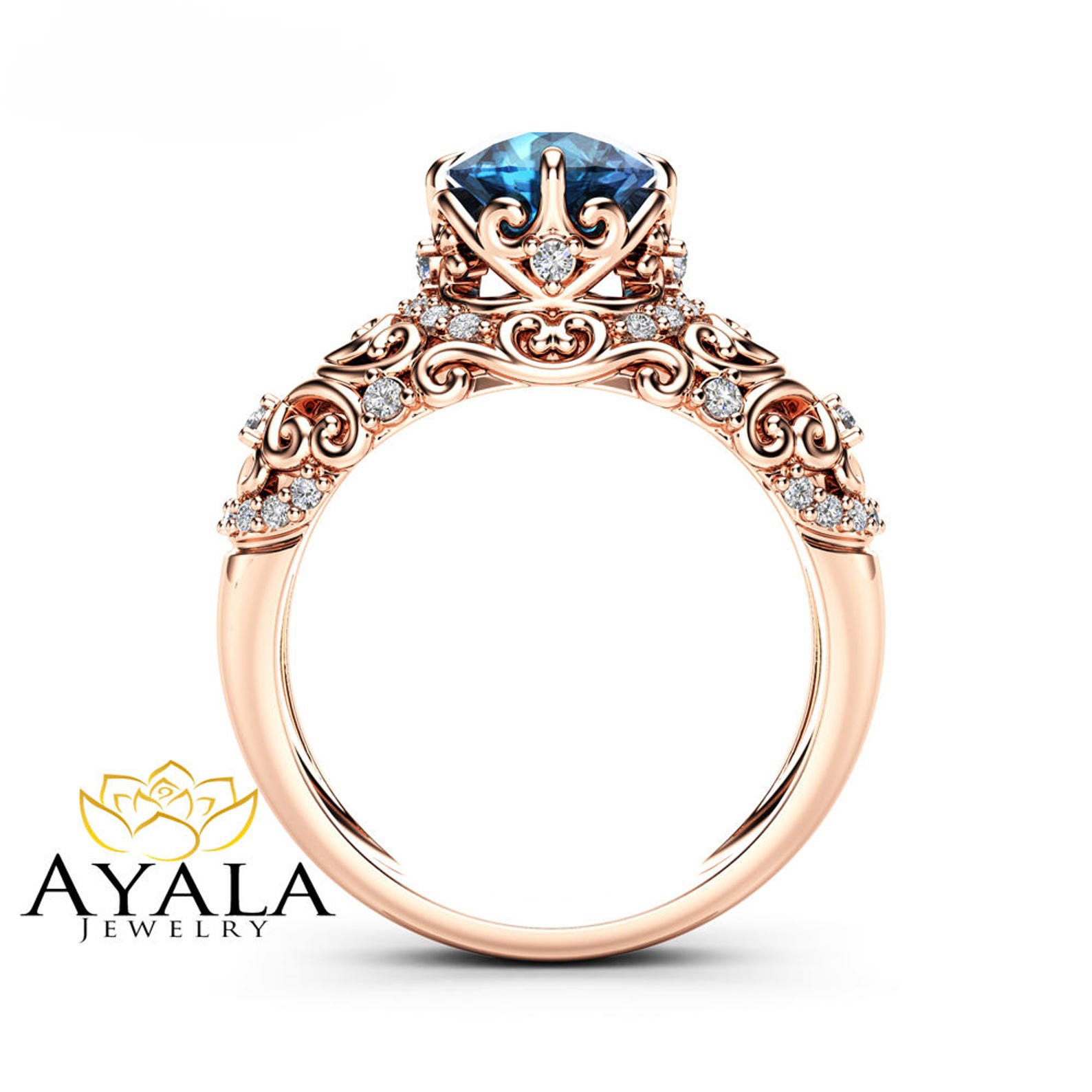 Blue Diamond Vintage Engagement Ring 14K Rose Gold Vintage - Etsy New ...
