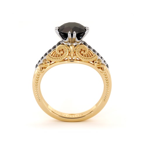 Princess Black Diamond Engagement Ring 14K Two Tone Gold Ring - Etsy