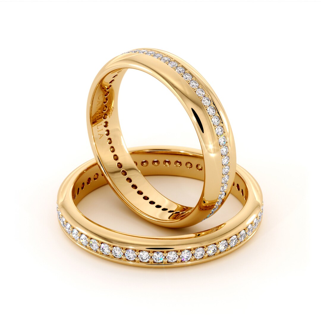 14K Gold Diamond Eternity Wedding Ring Set: Matching Bands - Etsy