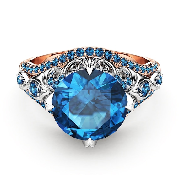 Vintage Blue Diamond Verlobungsring Einzigartiger 14K Gold mit blauen Diamanten Ring Etsy