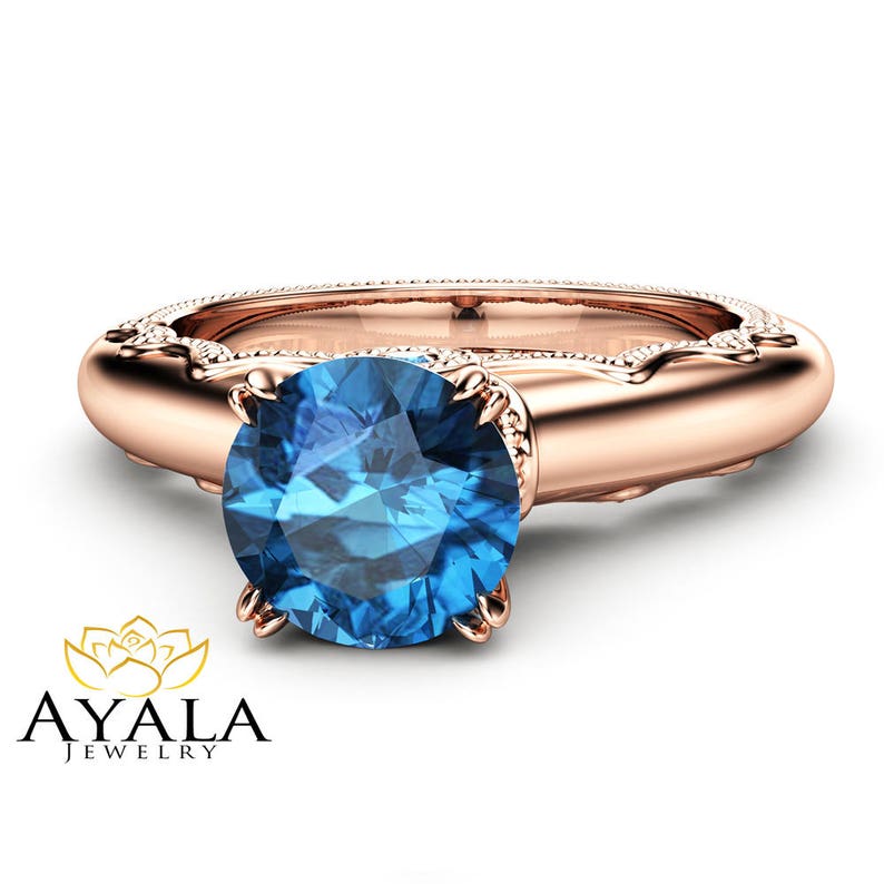 Simple Elegant 1 Ct Blue Diamond Ring 14K Rose Gold Engagement - Etsy