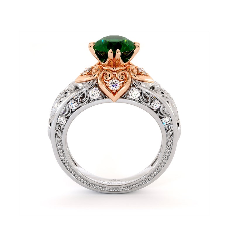 Regal Vintage Emerald Engagement Ring Unique Two Tone Gold - Etsy