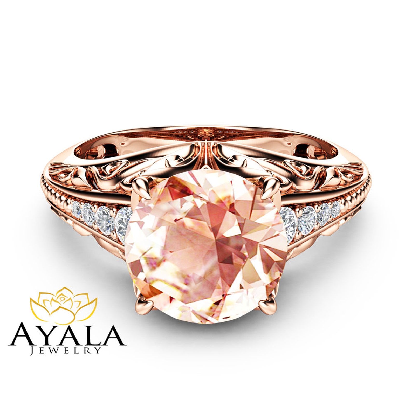 Unique Morganite Engagement Ring Unique 14K Rose Gold Ring | Etsy