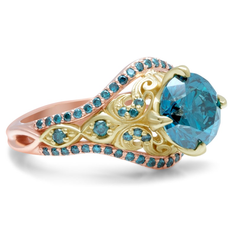 Glory Antique Blue Diamond Ring Vintage Engagement Ring Unique | Etsy