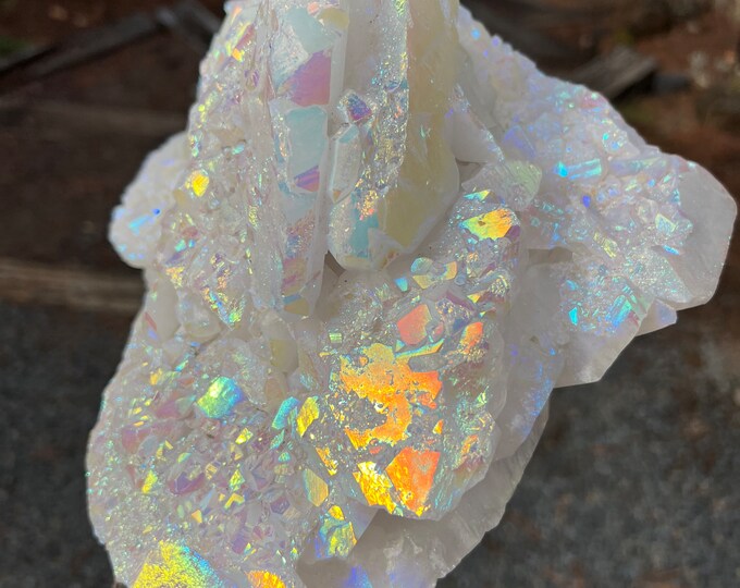 Angel Aura Quartz Elestial Shard Cluster, Crown Chakra, Rainbow ...