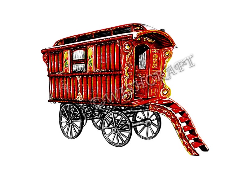 Romany Gypsy Wagon Caravan Pencil Drawing Art Print Gypsy Gift - Etsy