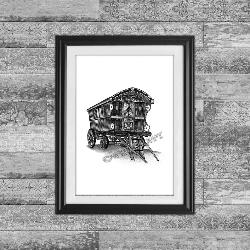 Romany Gypsy Wagon Caravan Pencil Drawing Art Print - Etsy UK