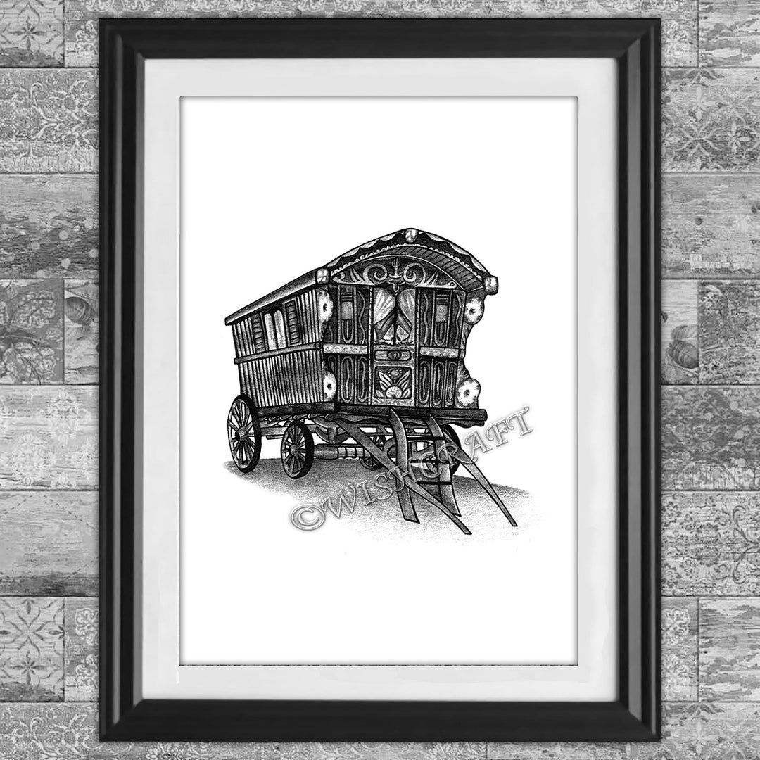 Romany Gypsy Wagon Caravan Pencil Drawing Art Print - Etsy