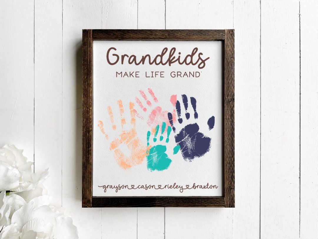 Grandkids Handprint Sign, DIY Gift for Grandma, Grandkids Make Life ...