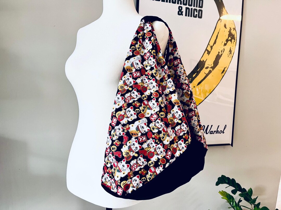 Handmade Maneki-neko Cotton Origami Bag – Japanese Style Shoulder Tote ...