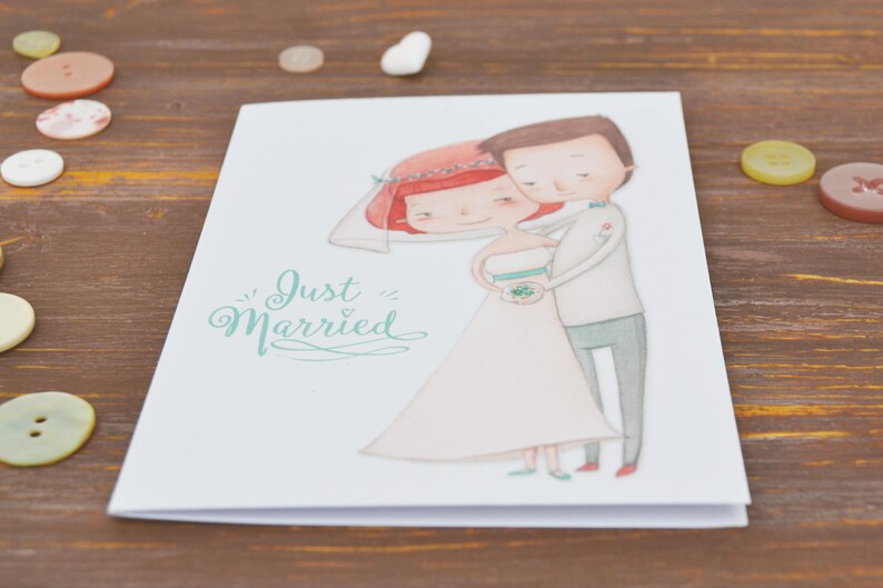 Wedding Card with romantic drawing cute bridal couple | Etsy