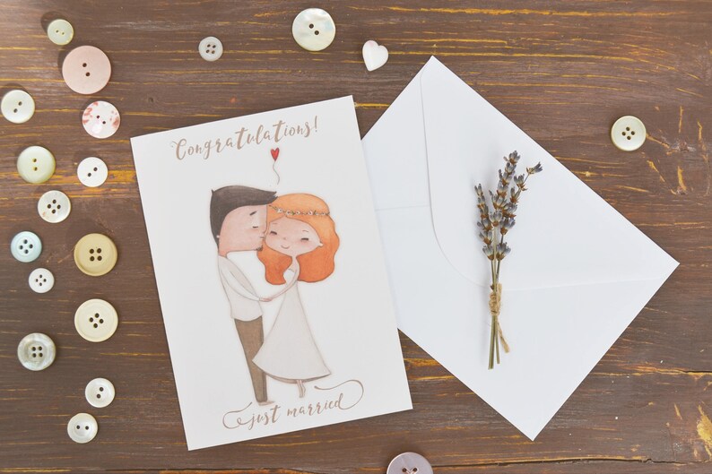 Wedding Card With Romantic Drawing Cute Bridal Couple - Etsy