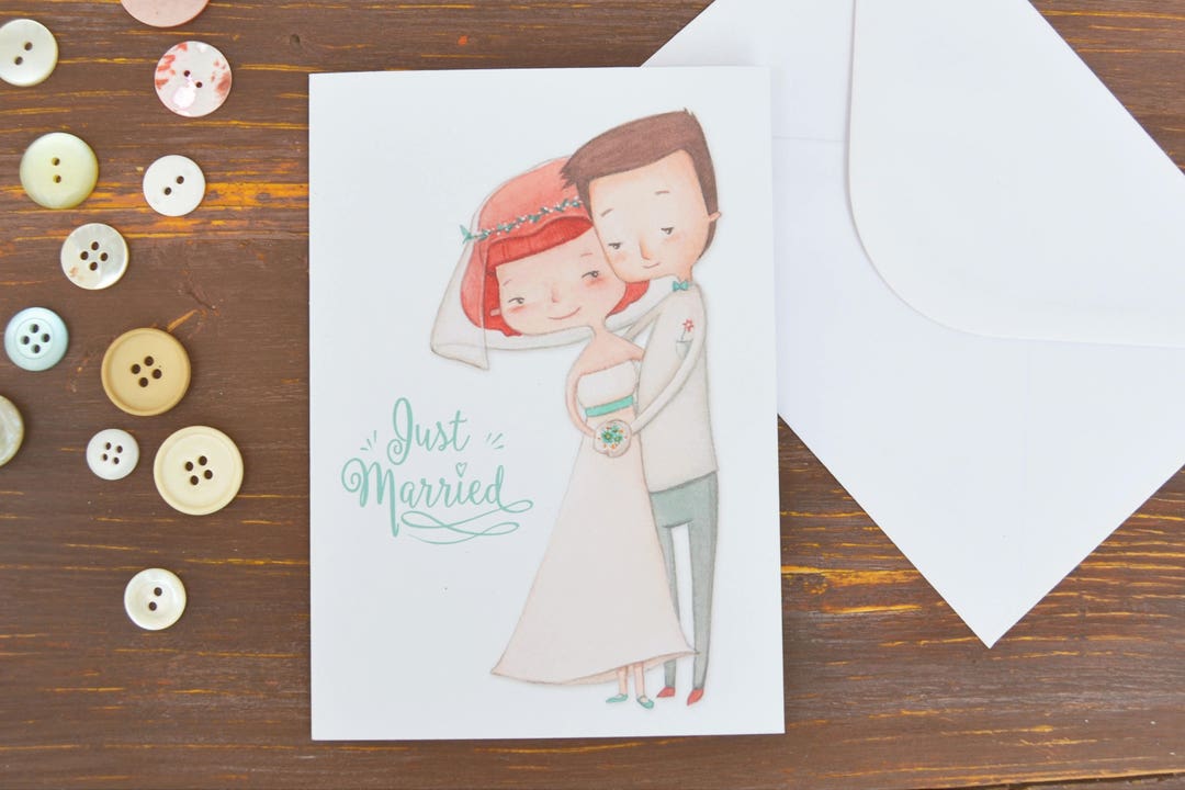Wedding Card With Romantic Drawing, Cute Bridal Couple - Etsy