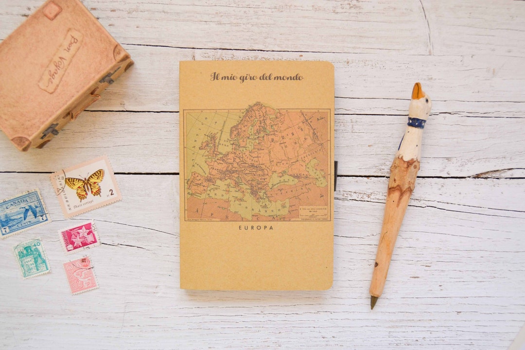 Handmade Travel Notebook, My World Tour, With Old Print Cover, Travel ...