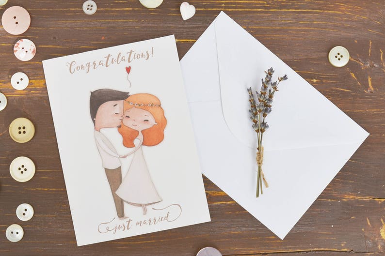 Wedding Card With Romantic Drawing, Cute Bridal Couple - Etsy