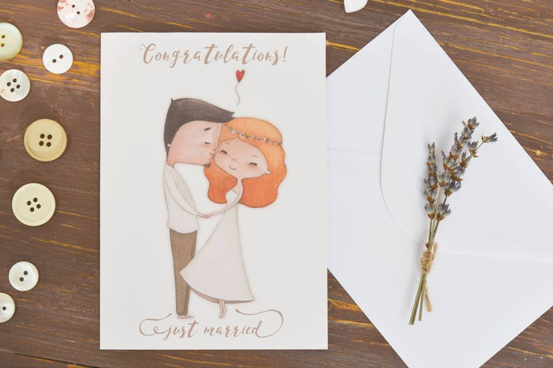Wedding Card With Romantic Drawing, Cute Bridal Couple - Etsy