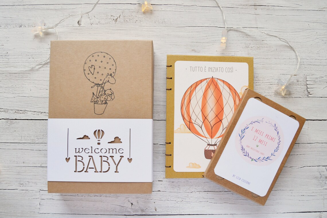 Box Welcome Baby gift idea Baby diary Baby Milestone Cards | Etsy