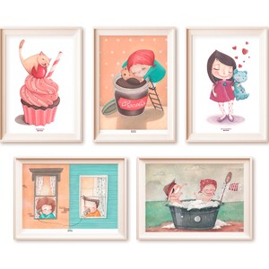 Childrens Playing Art Print, Children Poster Illustration and Romantic ...