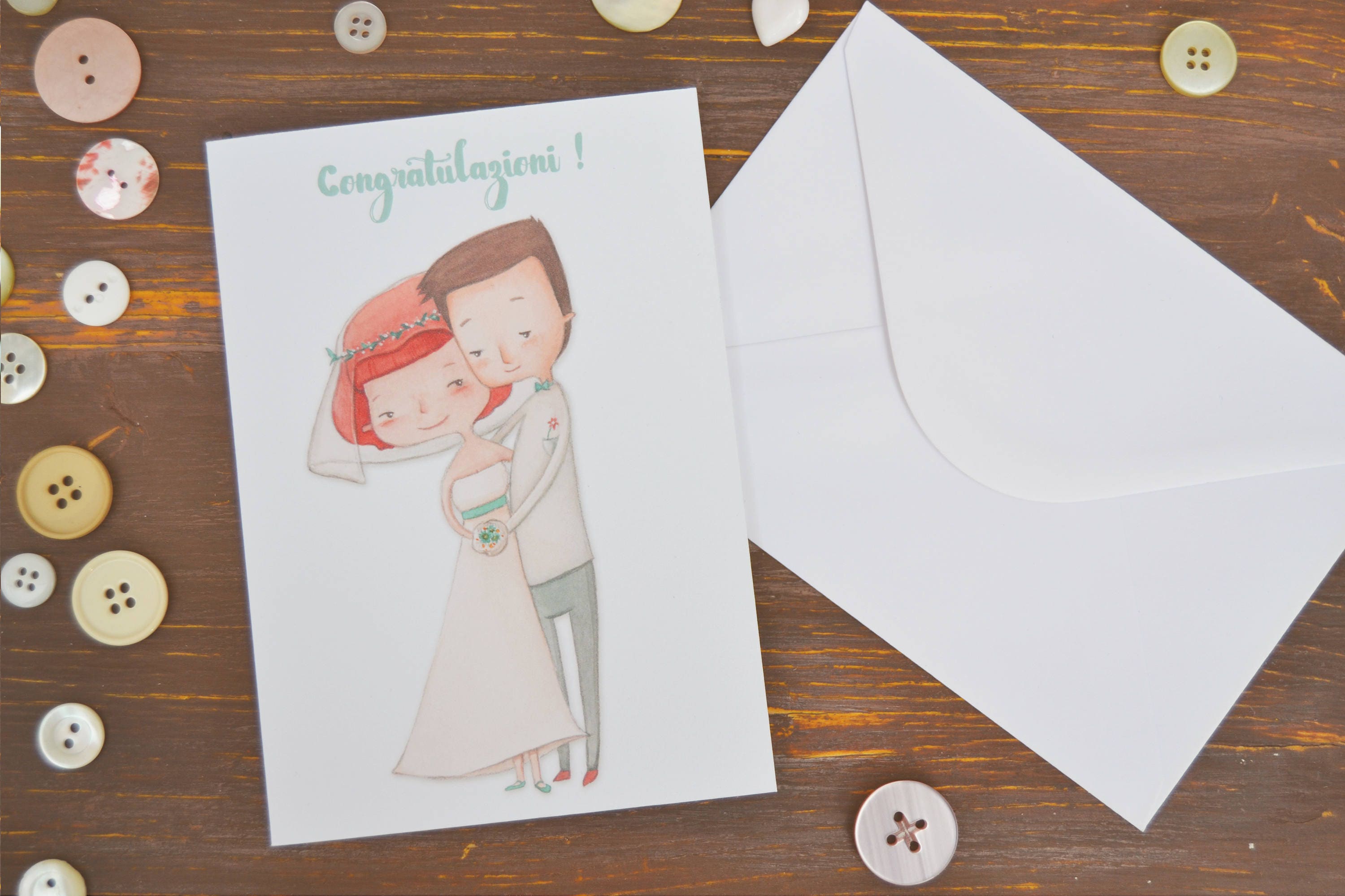 Wedding Card With Romantic Drawing, Cute Bridal Couple - Etsy