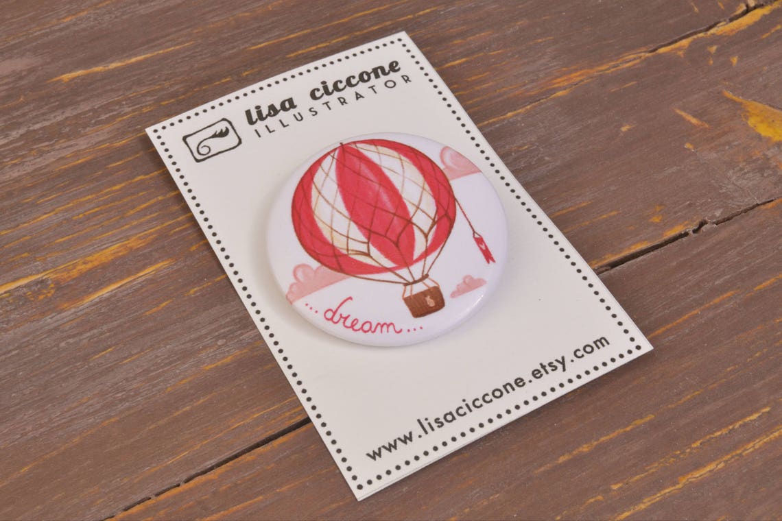 Hot air balloon Pin school badge illustration Dream... | Etsy