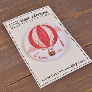 Hot Air Balloon Pin, School Badge Illustration, Dream... - Etsy