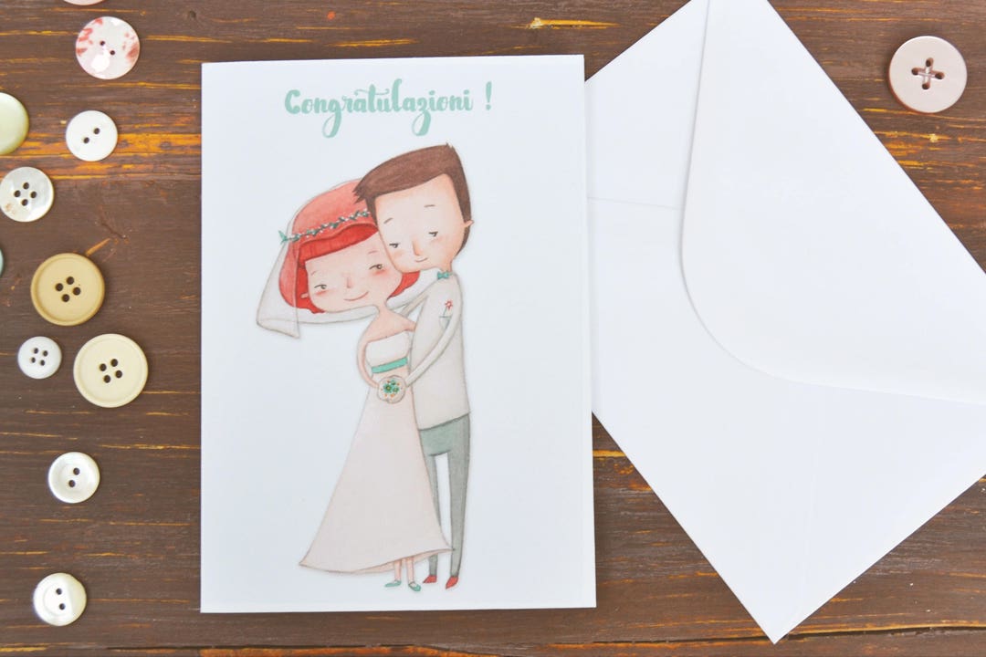 Wedding Card With Romantic Drawing, Cute Bridal Couple - Etsy