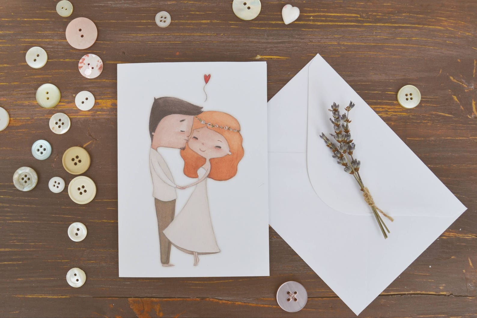 Wedding Card With Romantic Drawing, Cute Bridal Couple - Etsy