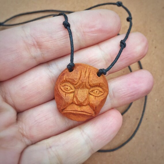 Hand Carved Avocado Stone Necklace Angry Face Grumpy Man | Etsy