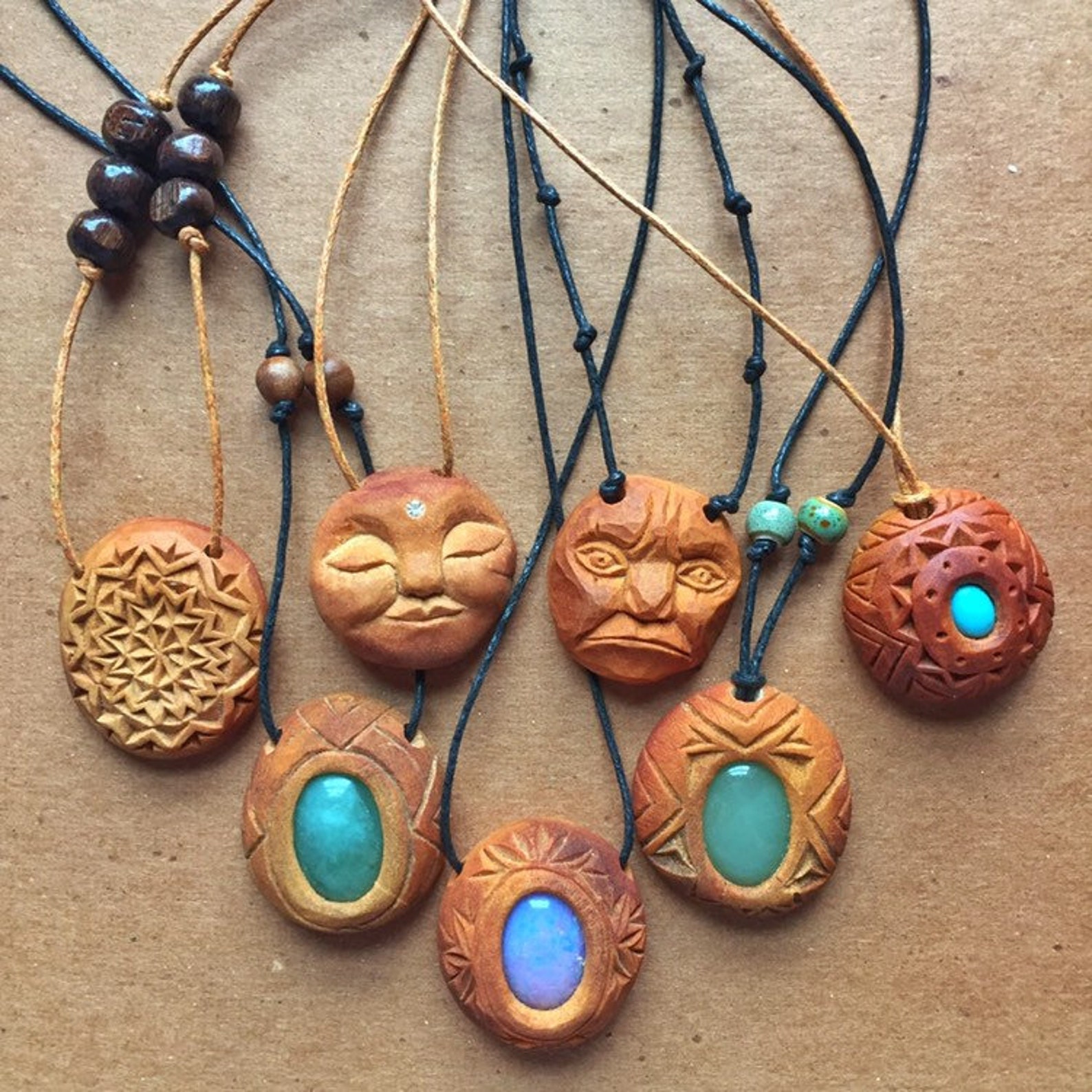 Hand Carved Avocado Stone Necklace Angry Face Grumpy Man | Etsy